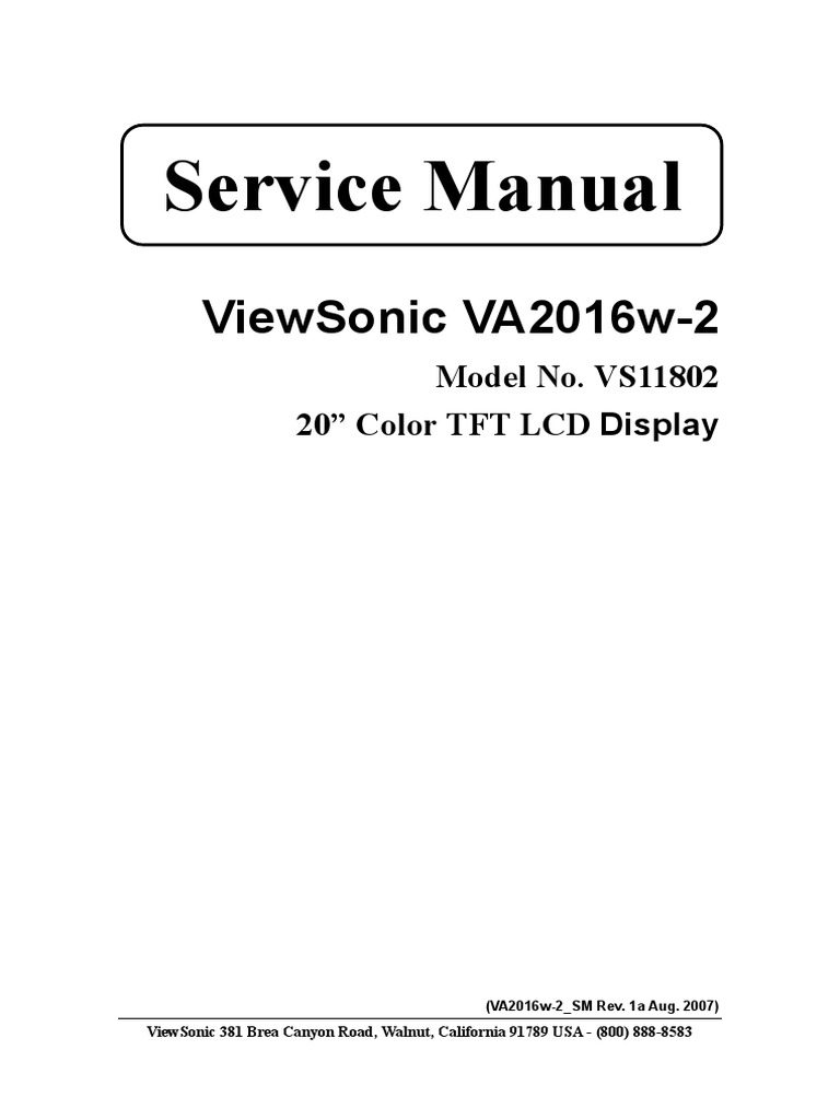 Service Manual: Viewsonic Va2016W-2 | PDF | Thin Film Transistor Liquid ...