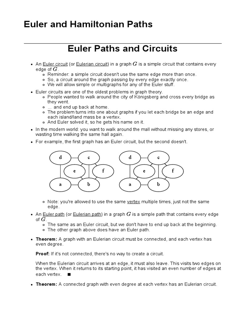 Euler and Hamiltonian Paths | PDF | Applied Mathematics | Combinatorics Euler and Hamiltonian Paths | PDF | Applied Mathematics | Combinatorics