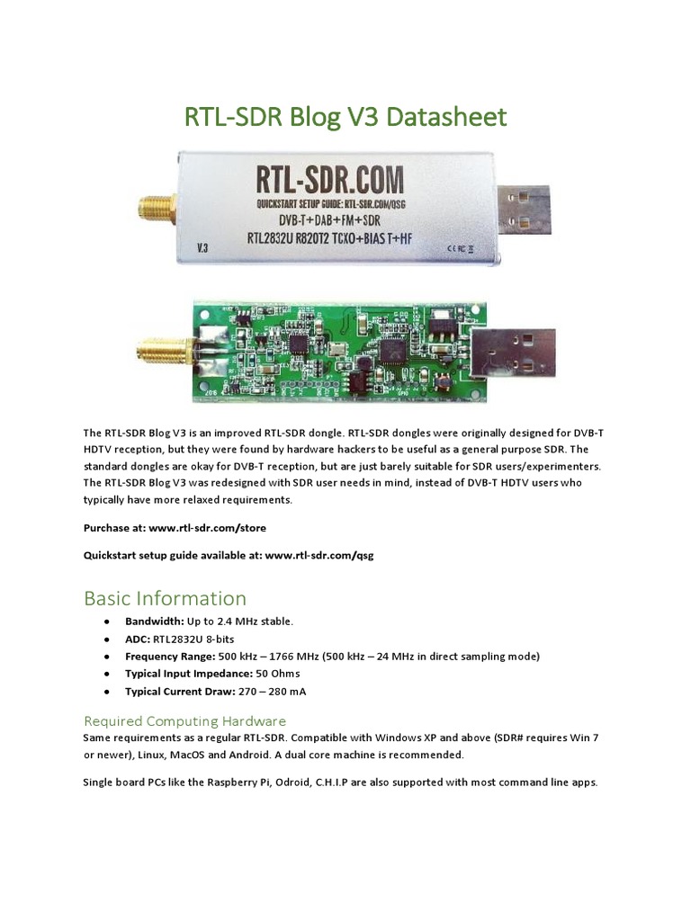 RTL SDR Blog V3 Datasheet | PDF | Software Defined Radio | Antenna (Radio)