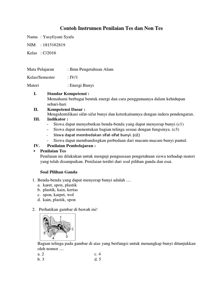 Contoh Instrumen Penilaian Tes Dan Non Tes | PDF
