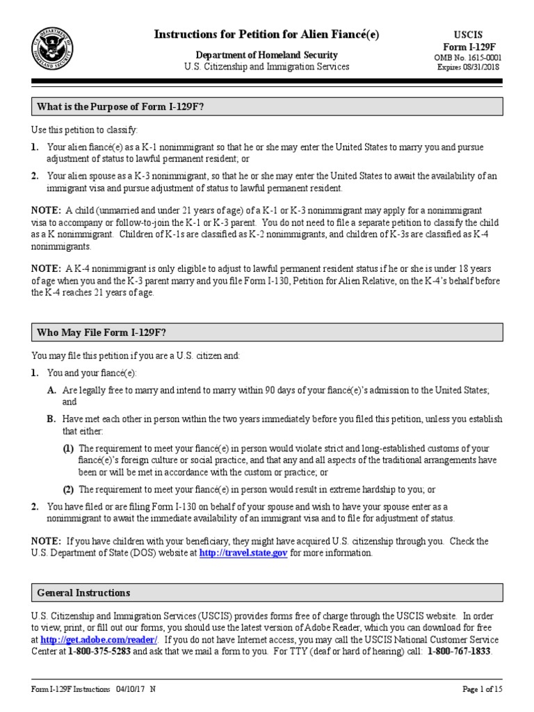 Instructions For Petition For Alien Fiancé (E) : What Is The Purpose of ...