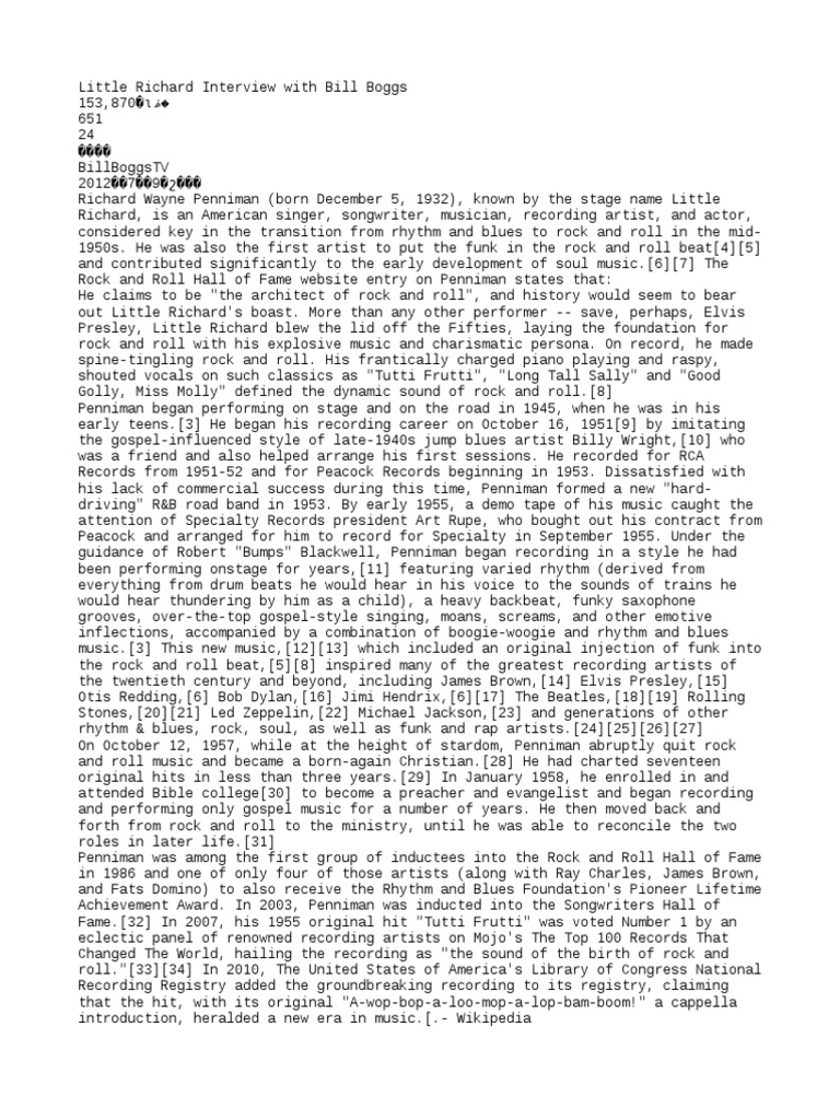 Little Richard Interview With Bill Boggs | PDF | Rhythm And Blues | Rock And Roll