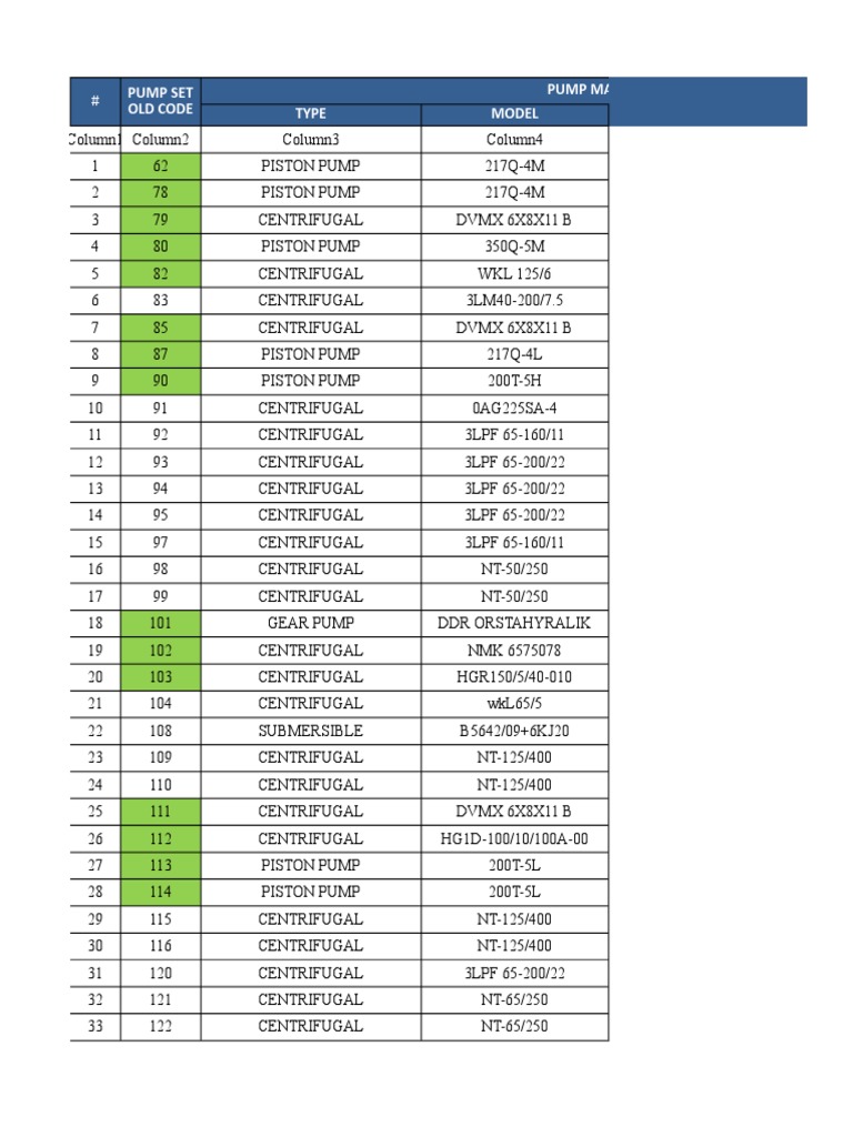 # Pump Main Details Type Model Pump Set Old Code | PDF
