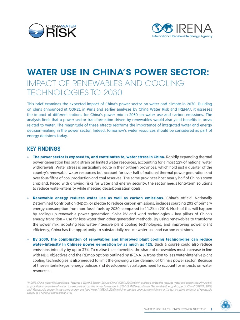 IRENA China Water Risk Power Brief 2016 | PDF | Renewable Energy ...