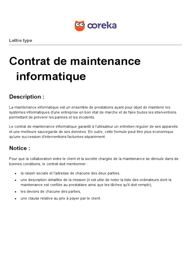 Contrat de Maintenance Informatique | Informatique | Sécurité