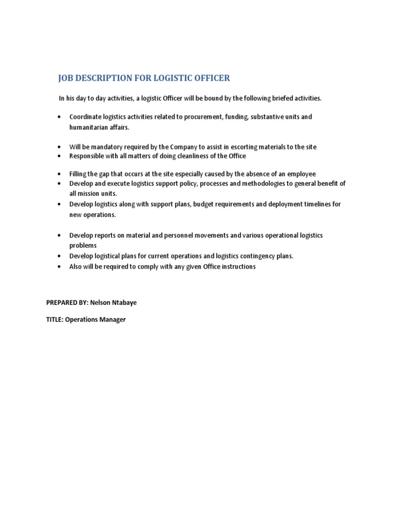 Logistics Officer Job Responsibilities | PDF