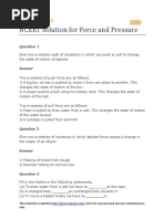 Class 8 Force and Pressure Worksheet | PDF