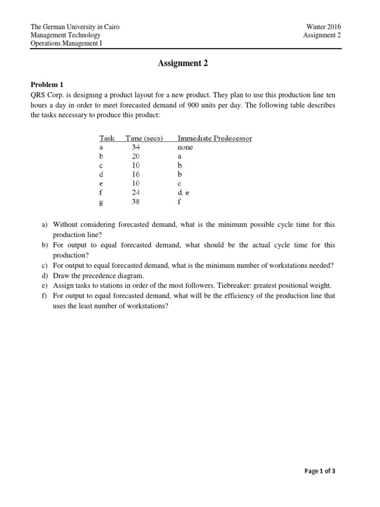 Assignment 2: Problem 1 | PDF | Operations Management | Business