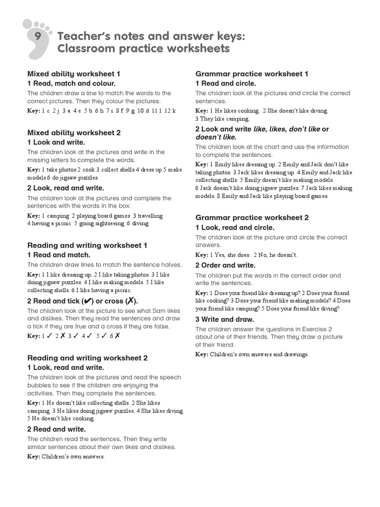 9 Teacher's Notes and Answer Keys: Classroom Practice Worksheets | PDF ...