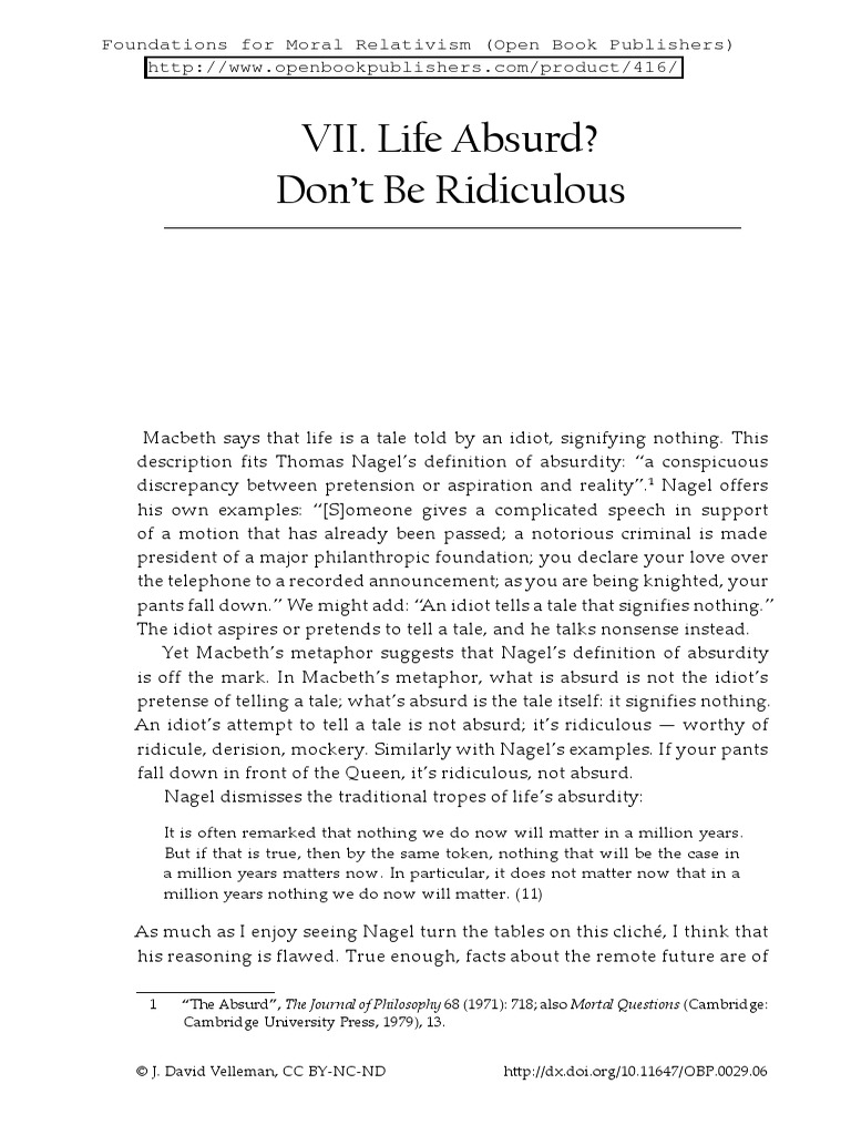 J. David Velleman, Life Absurd? | PDF | Relativism | Morality