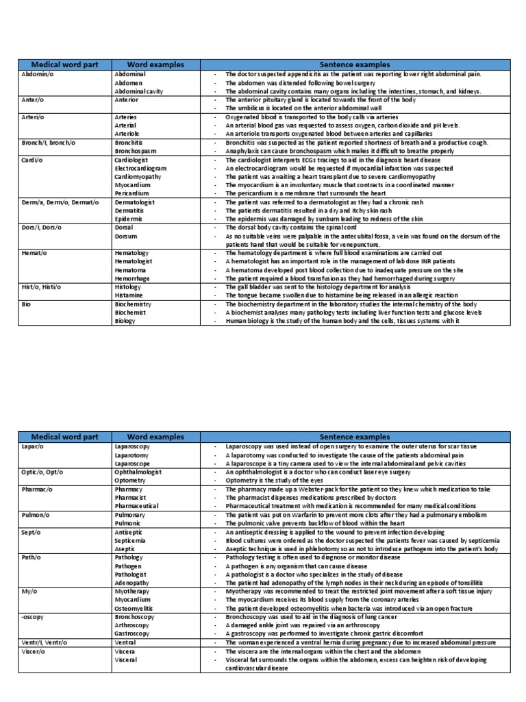 Medical Term Sentences | PDF | Heart | Abdomen