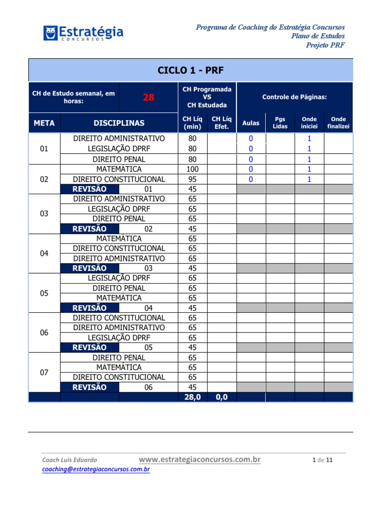 Plano de Estudos - PRF | PDF | Tempo | Teoria
