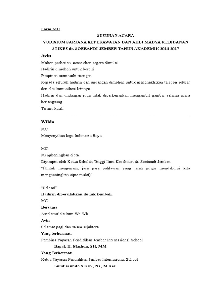 Skenario MC Yudisium New | PDF | Kesehatan Holistik | Sains & Matematika