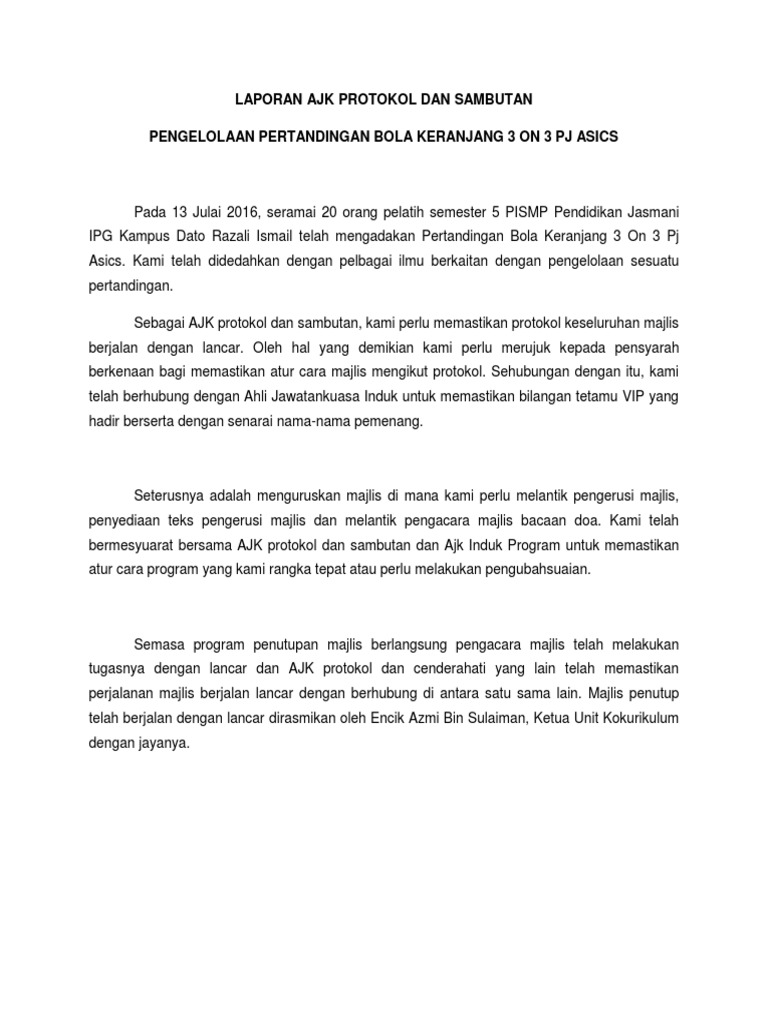 Ajk Protokol&Sambutan Bola Keranjang | PDF