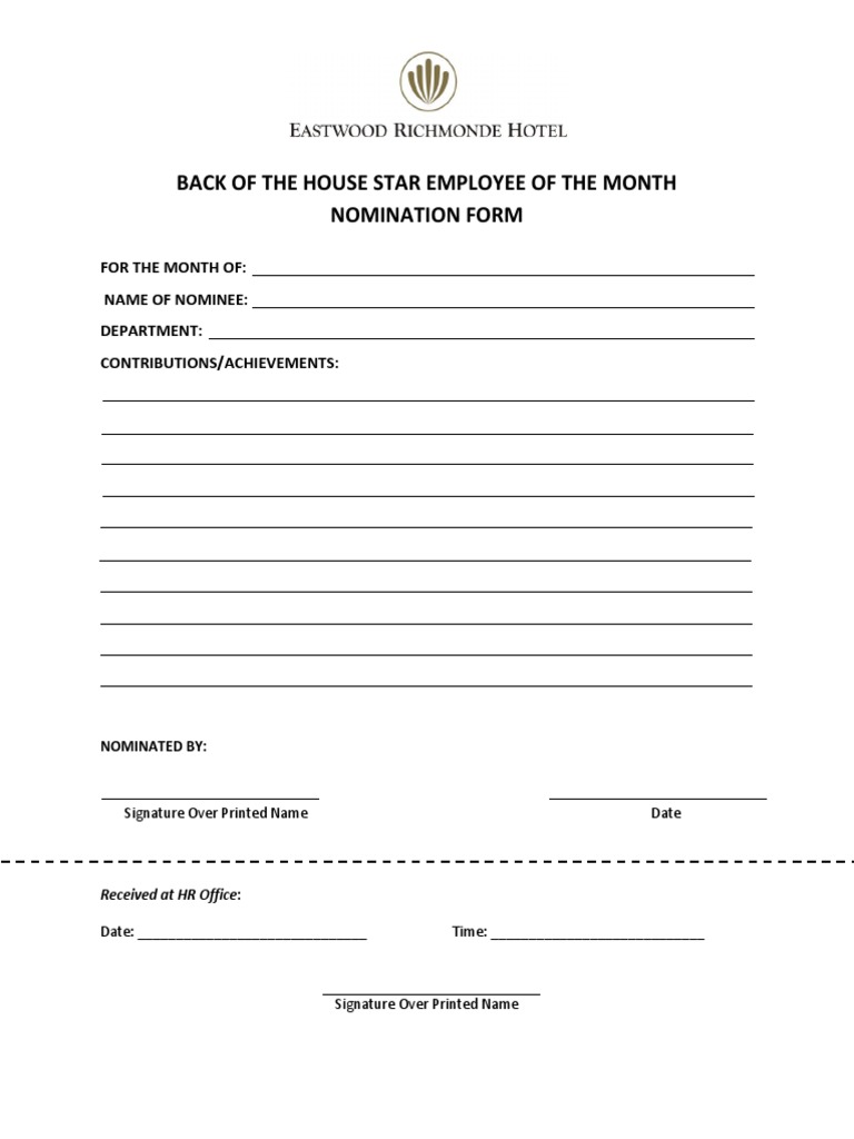 Employee Of The Month Nomination Template