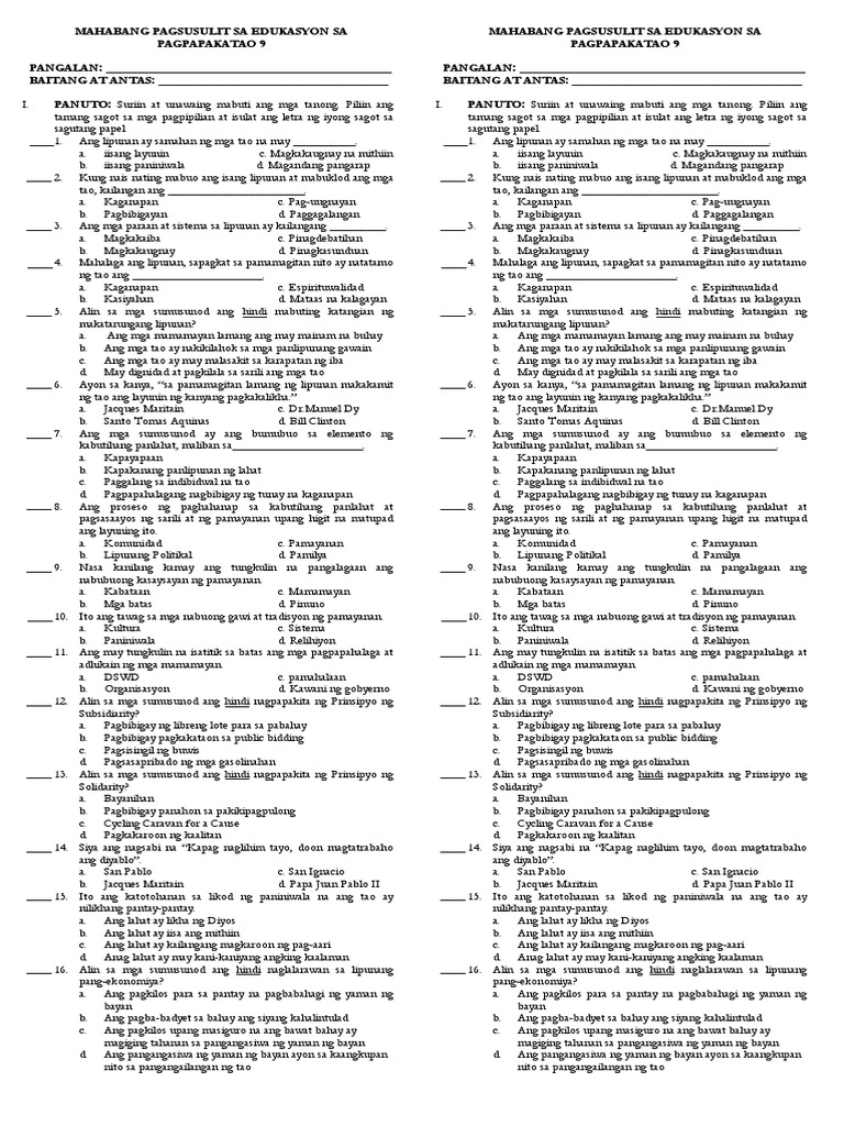 Esp 9 Reviewer Long Quiz | PDF
