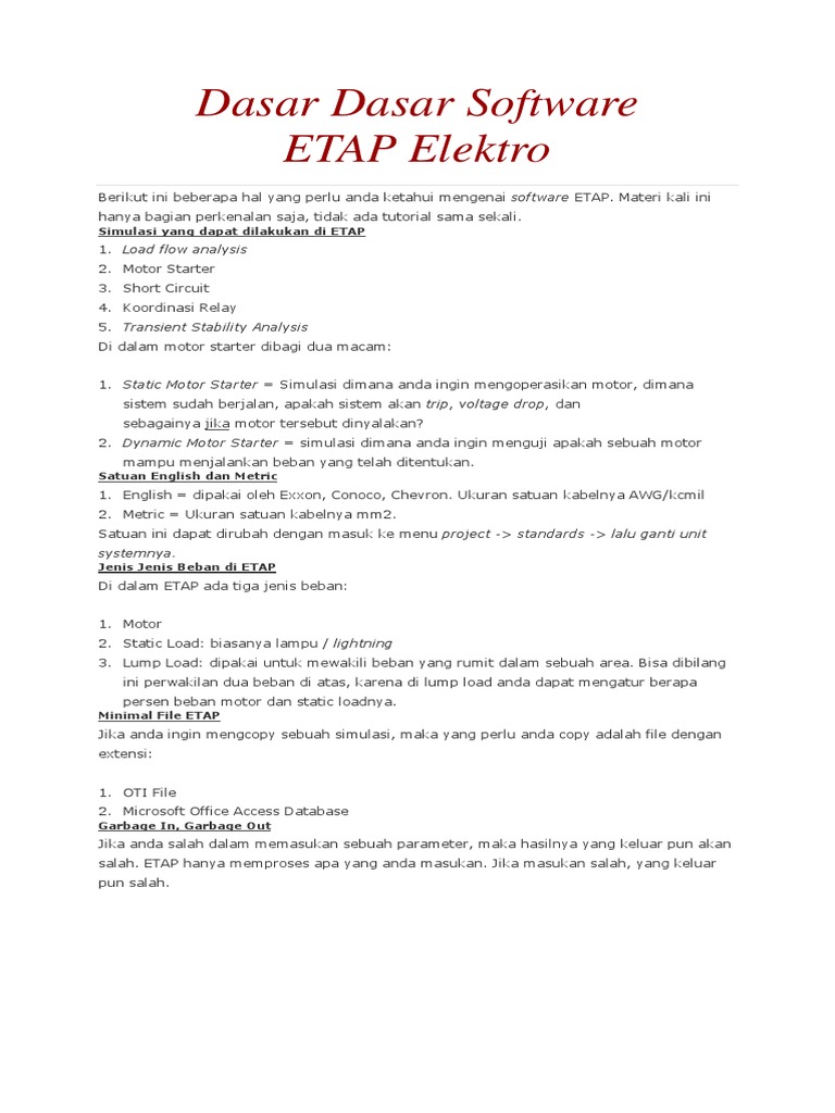 Dasar Dasar Software ETAP | PDF