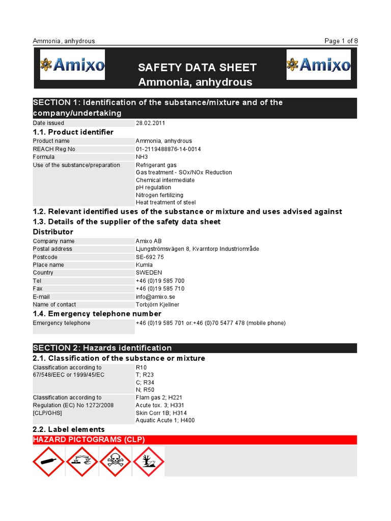 GHS - Anhydrous Ammonia | Dangerous Goods | Personal Protective Equipment