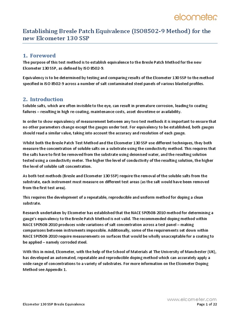 Elcometer 130 SSP Bresle Equivalence | PDF | Sodium Chloride | Purified ...