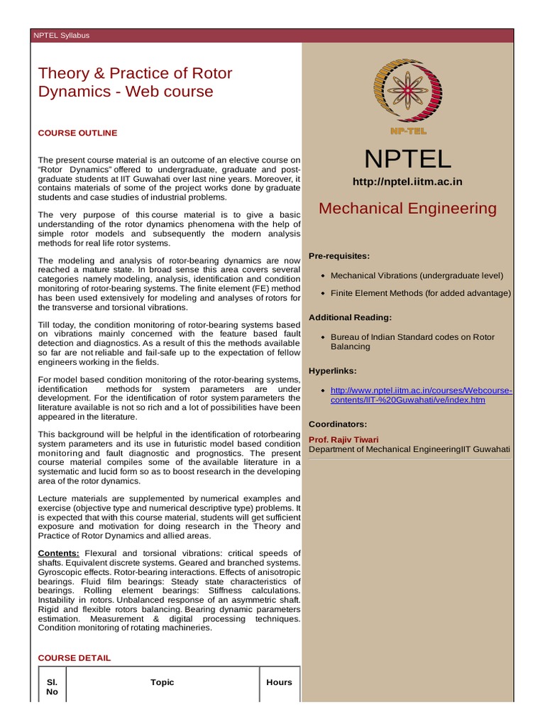 Vibrations Nptel Pdf Bearing Mechanical Turbine