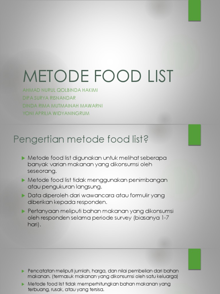 Metode Food List | PDF