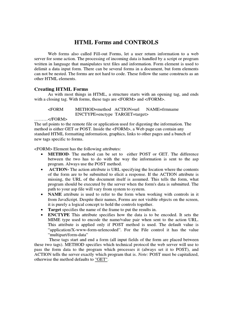 HTML Forms and Controls | Download Free PDF | Html Element | Html