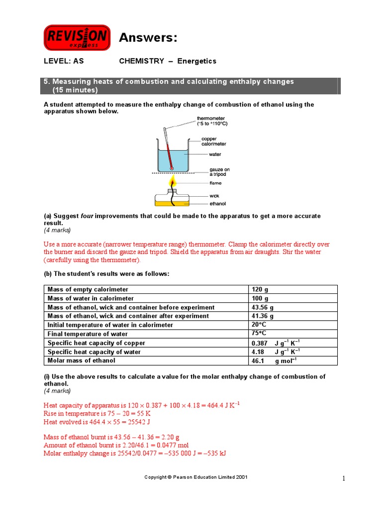 5 Energetics Practical Answers | PDF | Enthalpy | Combustion