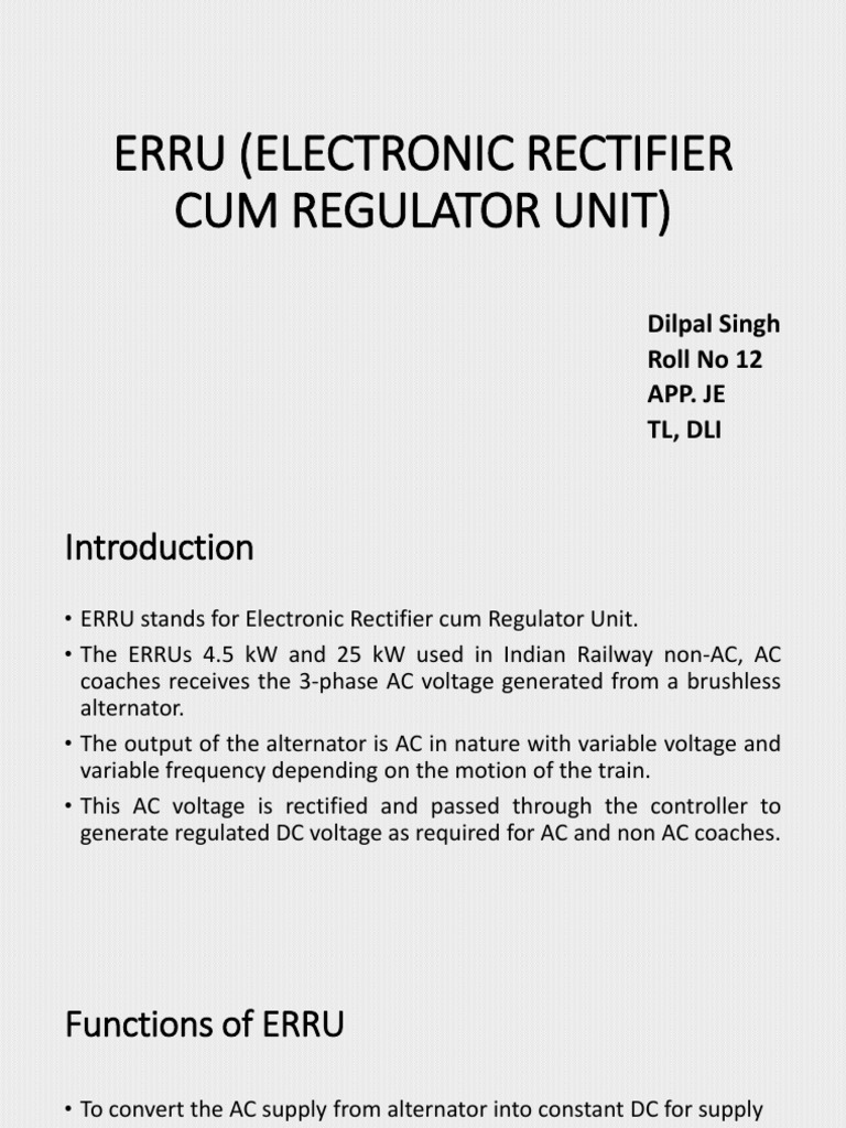 ERRU (Electronic Rectification and Regulating Unit) | PDF | Rectifier | Battery Charger