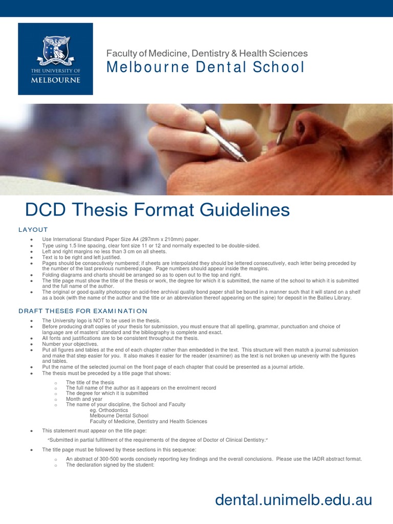DCD Thesis Format Guidelines: Melbourne Dental School | PDF | Bookbinding | Thesis