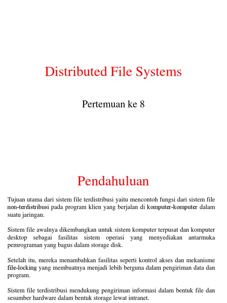 Distributed File Systems: Pertemuan Ke 8 | PDF | File System | Computer ...