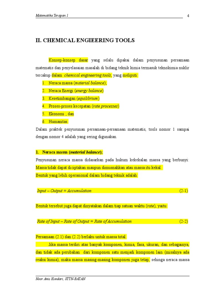 Bab 2 Chemical Engineering Tools | PDF