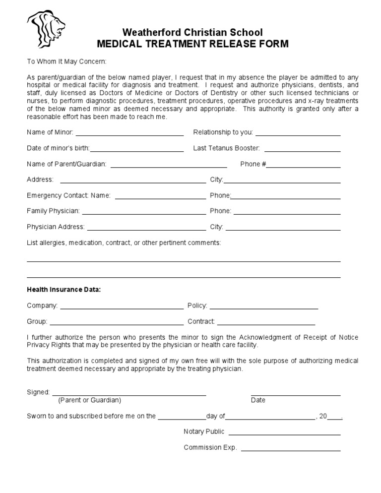 Medical Treatment Release Form | PDF