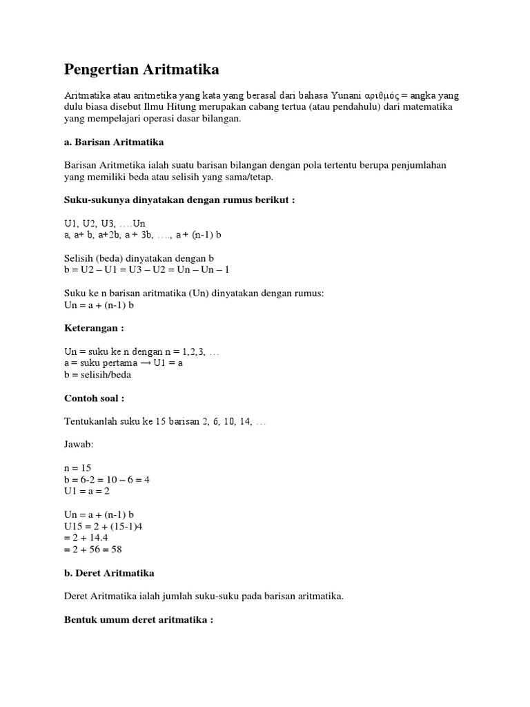 Pengertian Aritmatika | PDF | Metode & Bahan Ajar | Sains & Matematika