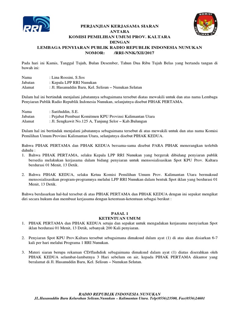 MOU KPU Prov. Kaltara | PDF