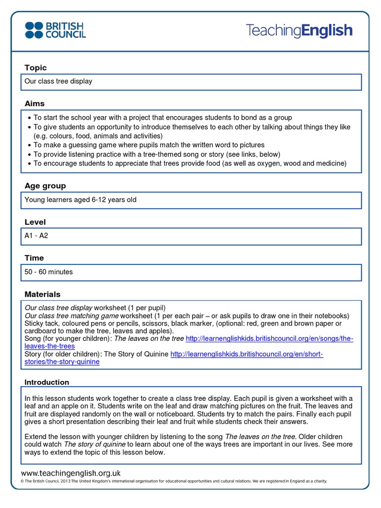 Topic: Our Class Tree Display Worksheet (1 Per Pupil) Our Class Tree ...