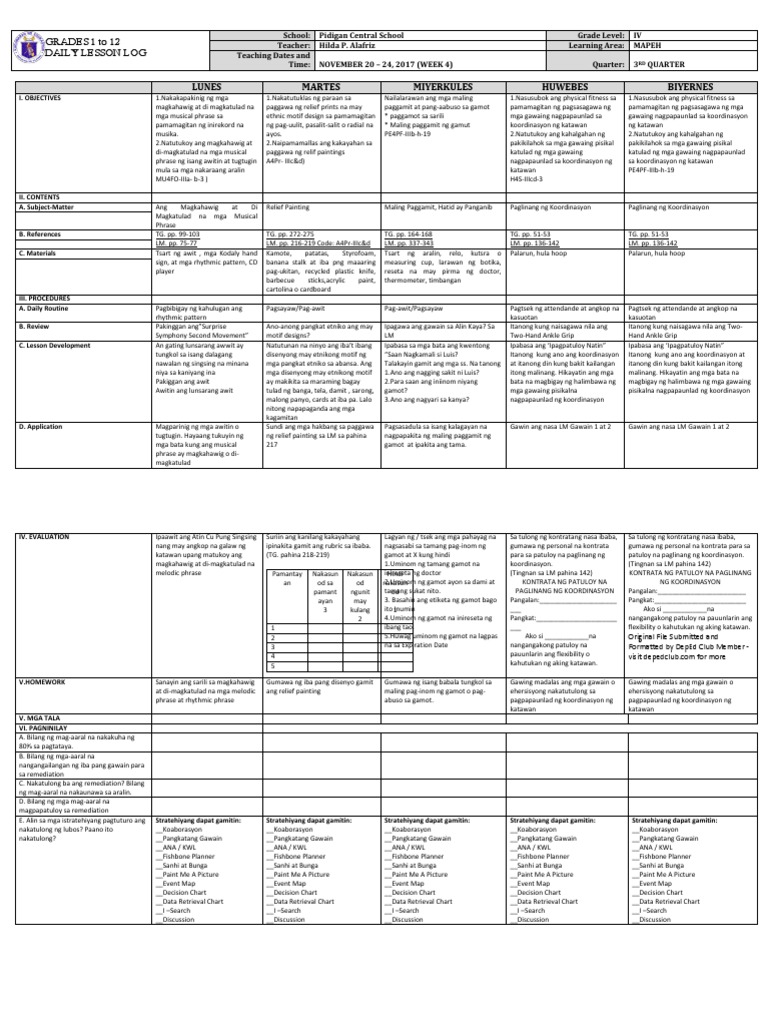 DLL - Mapeh 4 - Q3 - W4 | PDF