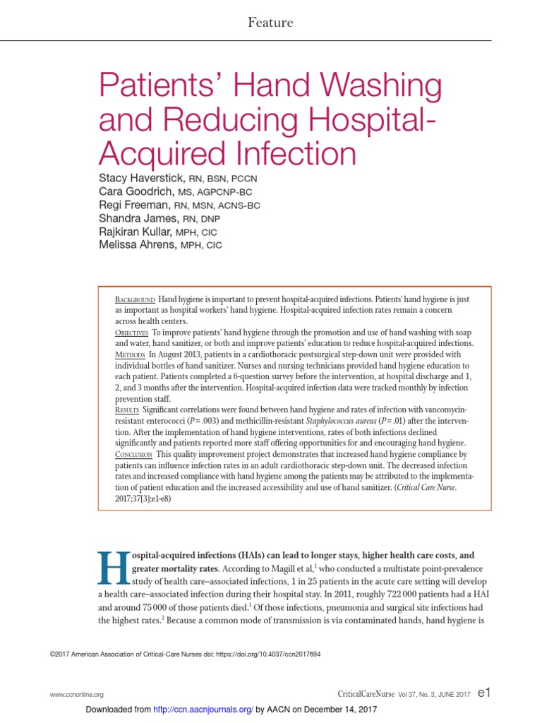 Patients' Hand Washing and Reducing Hospital - Acquired Infection PDF ...