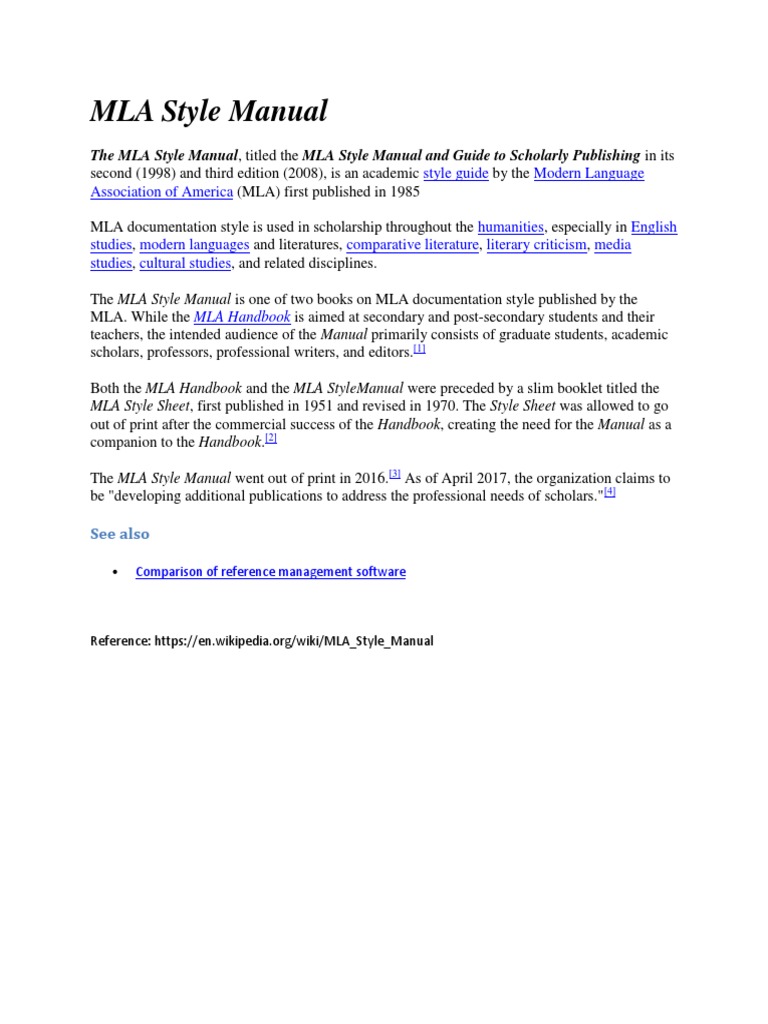 MLA Style Manual | PDF