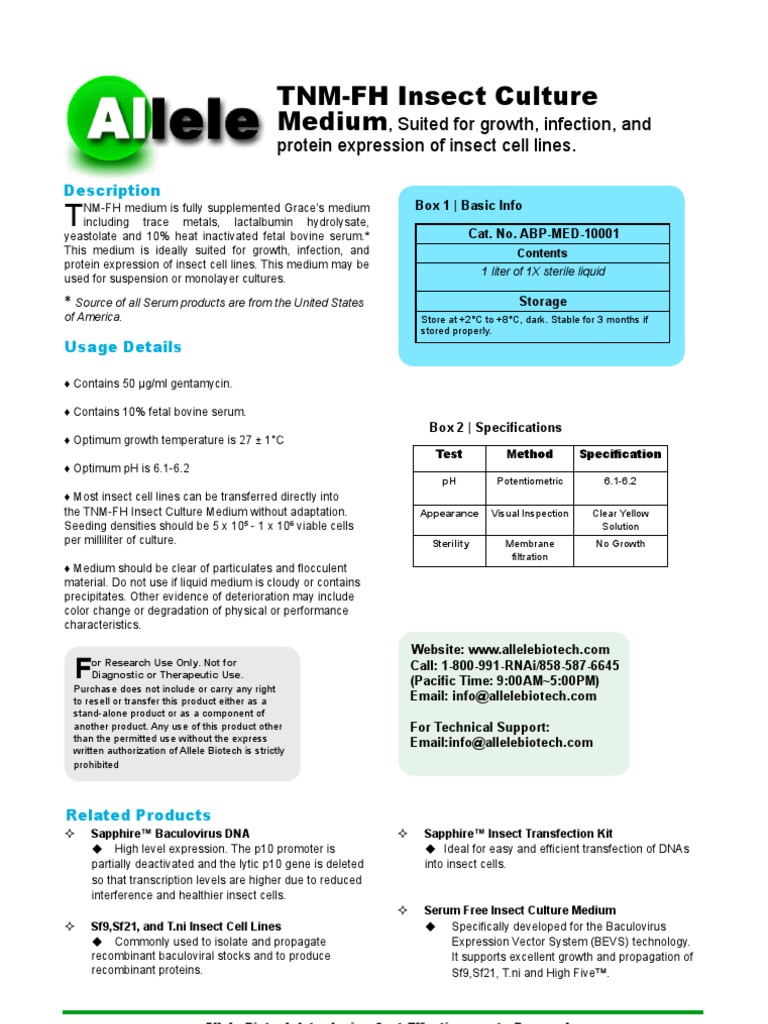 TNM-FH Insect Cell Medium | Download Free PDF | Cell Culture | Growth ...