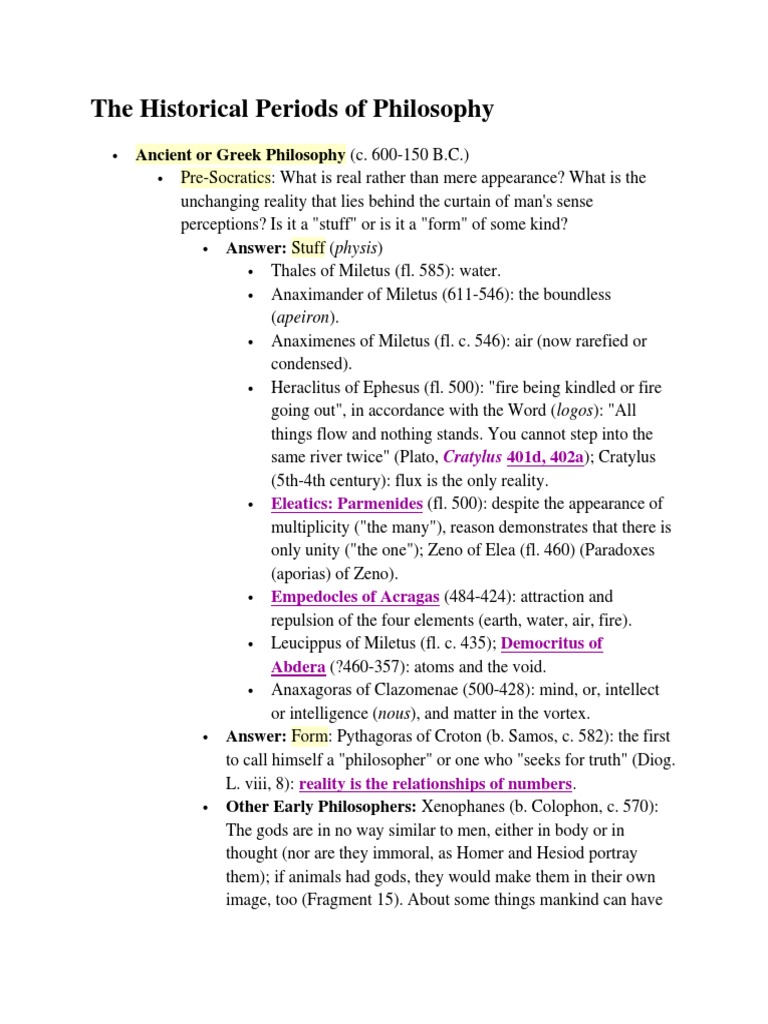 Historical Periods of Philosophy | PDF | Plato | Metaphysics