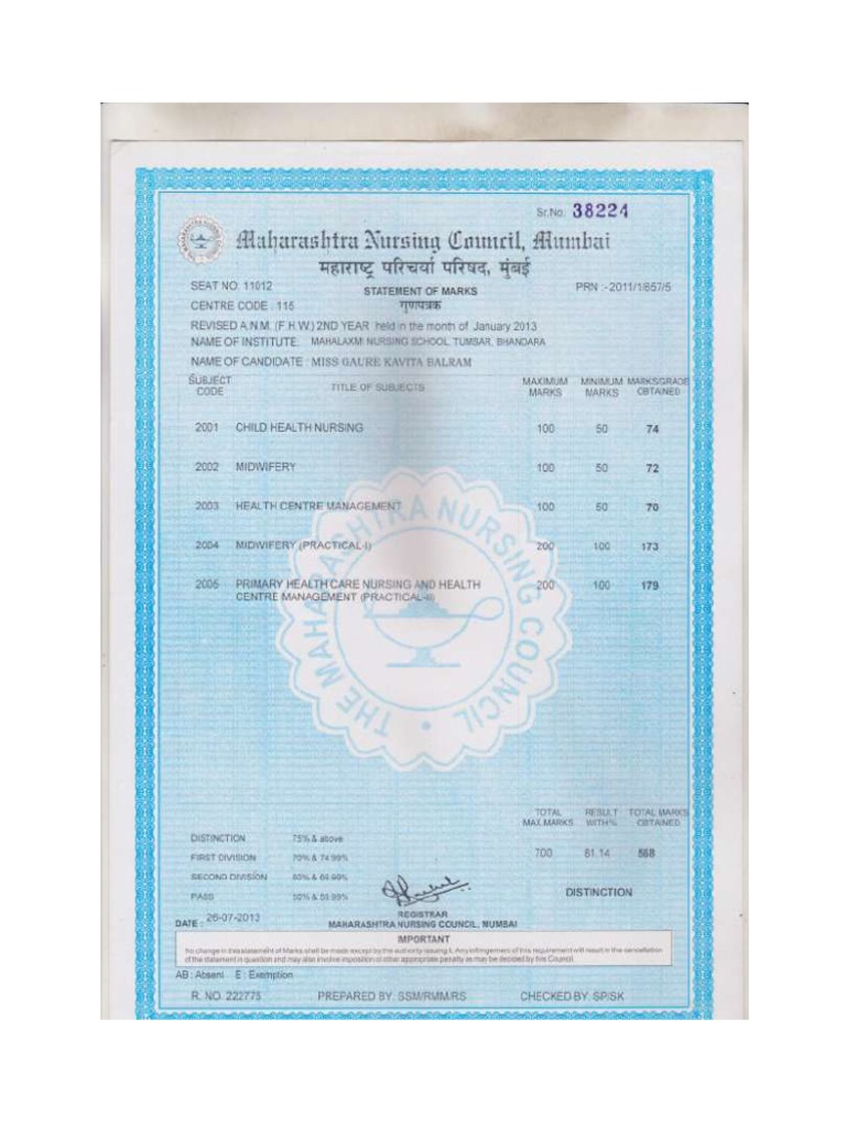 ANM Marksheet PDF | PDF