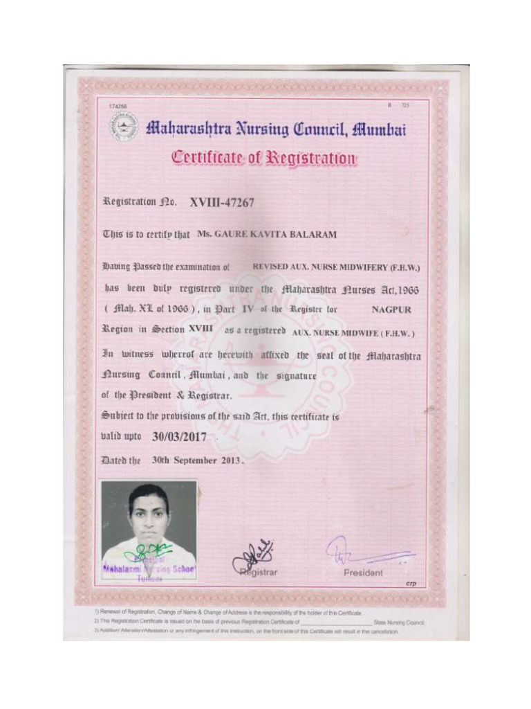ANM Registration Certificate PDF | PDF