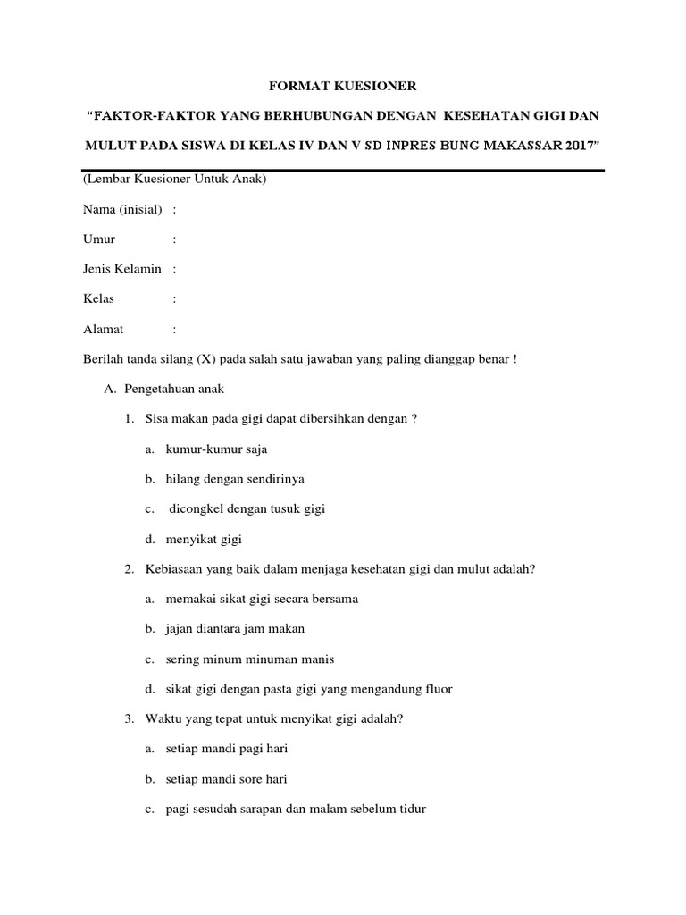 Format Kuesioner | PDF