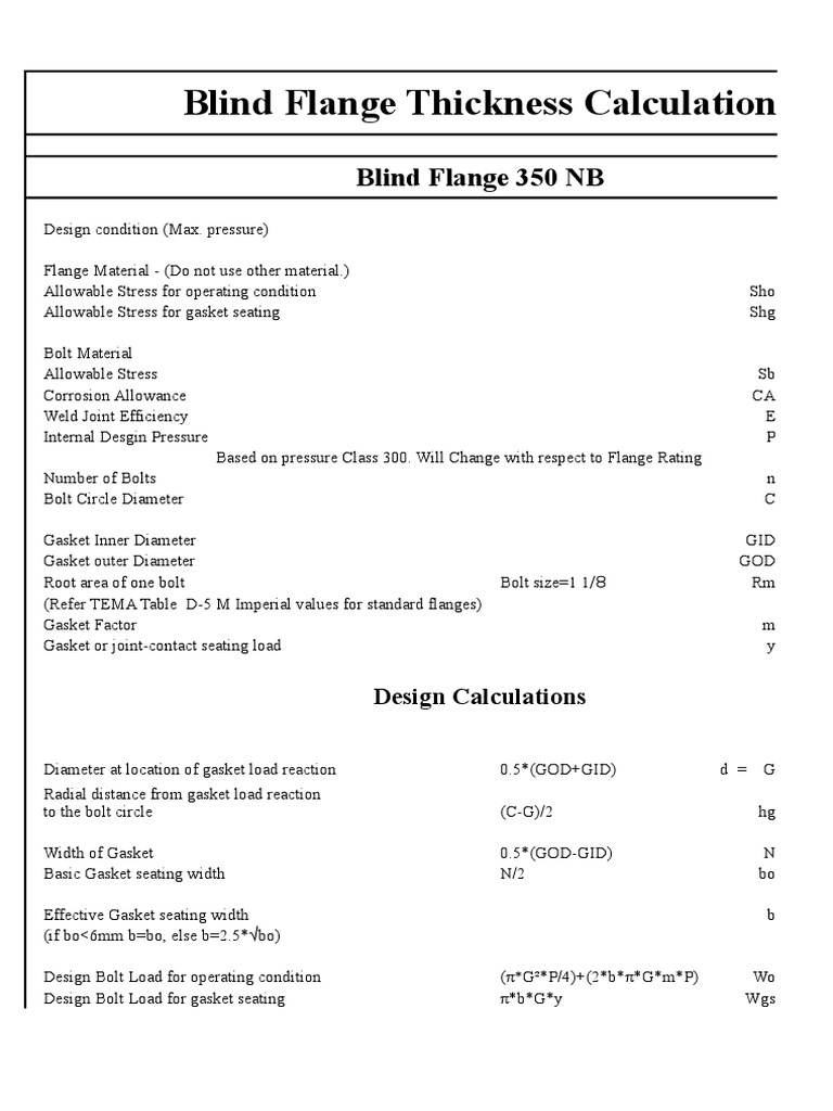 Calculation of Required Blind Flange Thickness for a 350 NB Flange ...