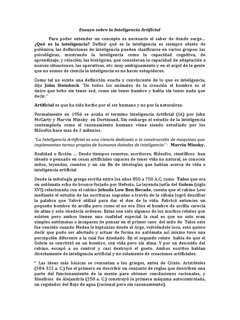 Ensayo Sobre La Inteligencia Artificial