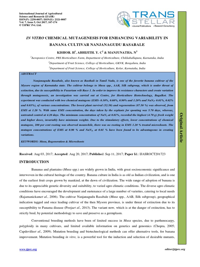 In Vitro Chemical Mutagenesis For Enhancing Variability In: Banana ...