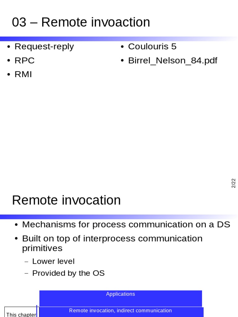 03 - Remote Invoaction: Request-Reply RPC RMI Coulouris 5 Birrel - Nelson - 84 PDF | PDF ...