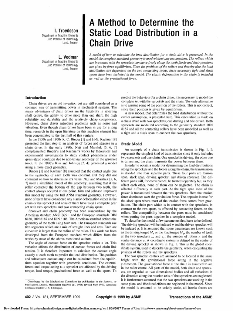 A Method To Determine The Static Load Distribution in A Chain Drive ...