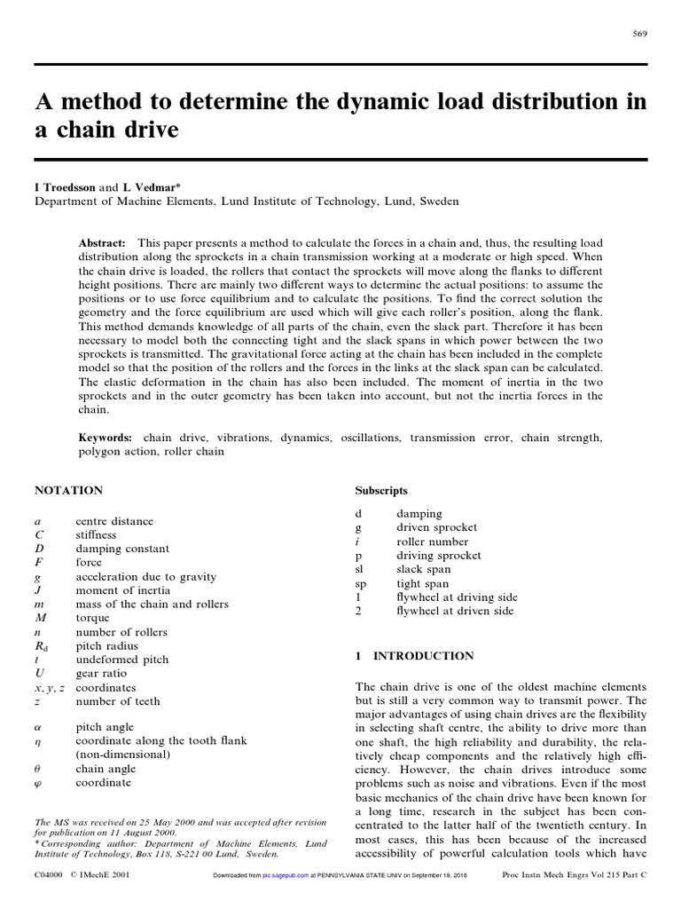 A Method To Determine The Dynamic Load Distribution in A Chain Drive ...