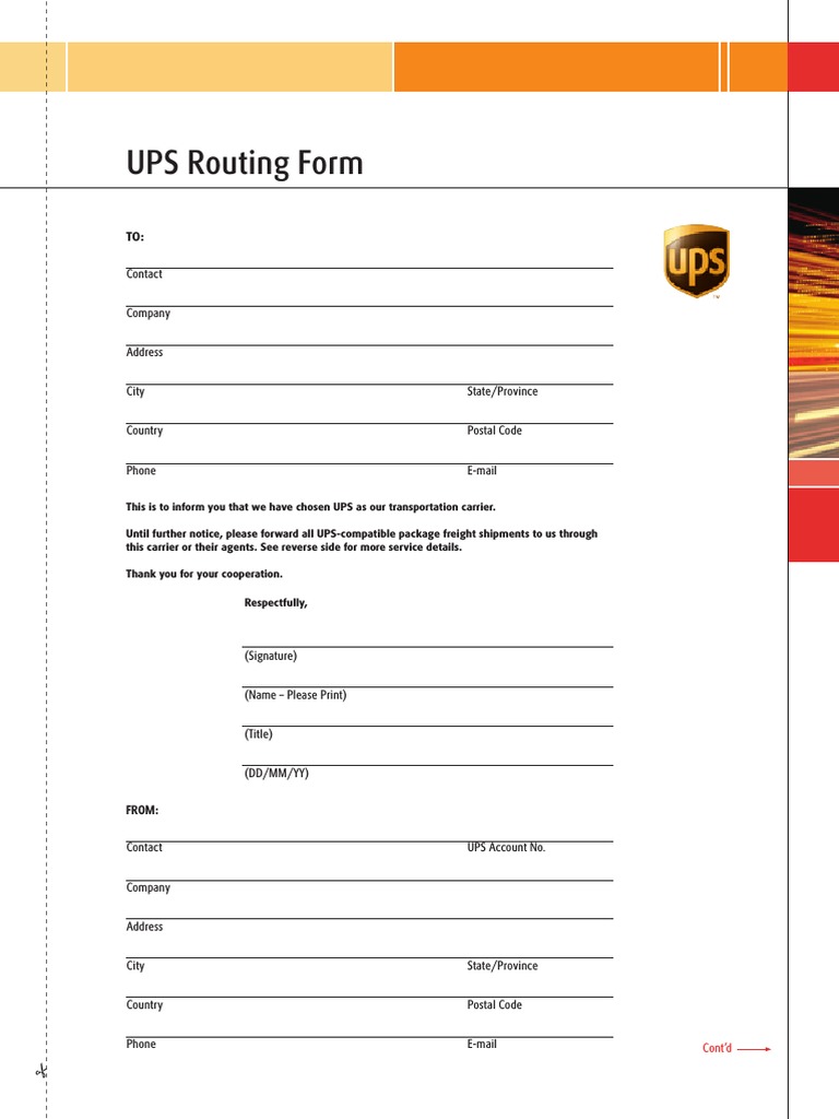 UPS Routing Form: Contact Company Address City State/Province Country ...